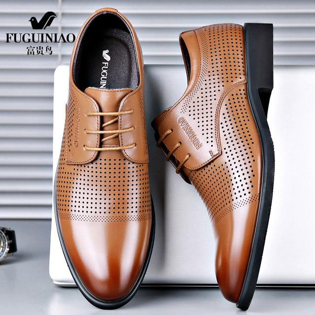 Rich Bird men's leather shoes leather in summer thin hollow and air ...