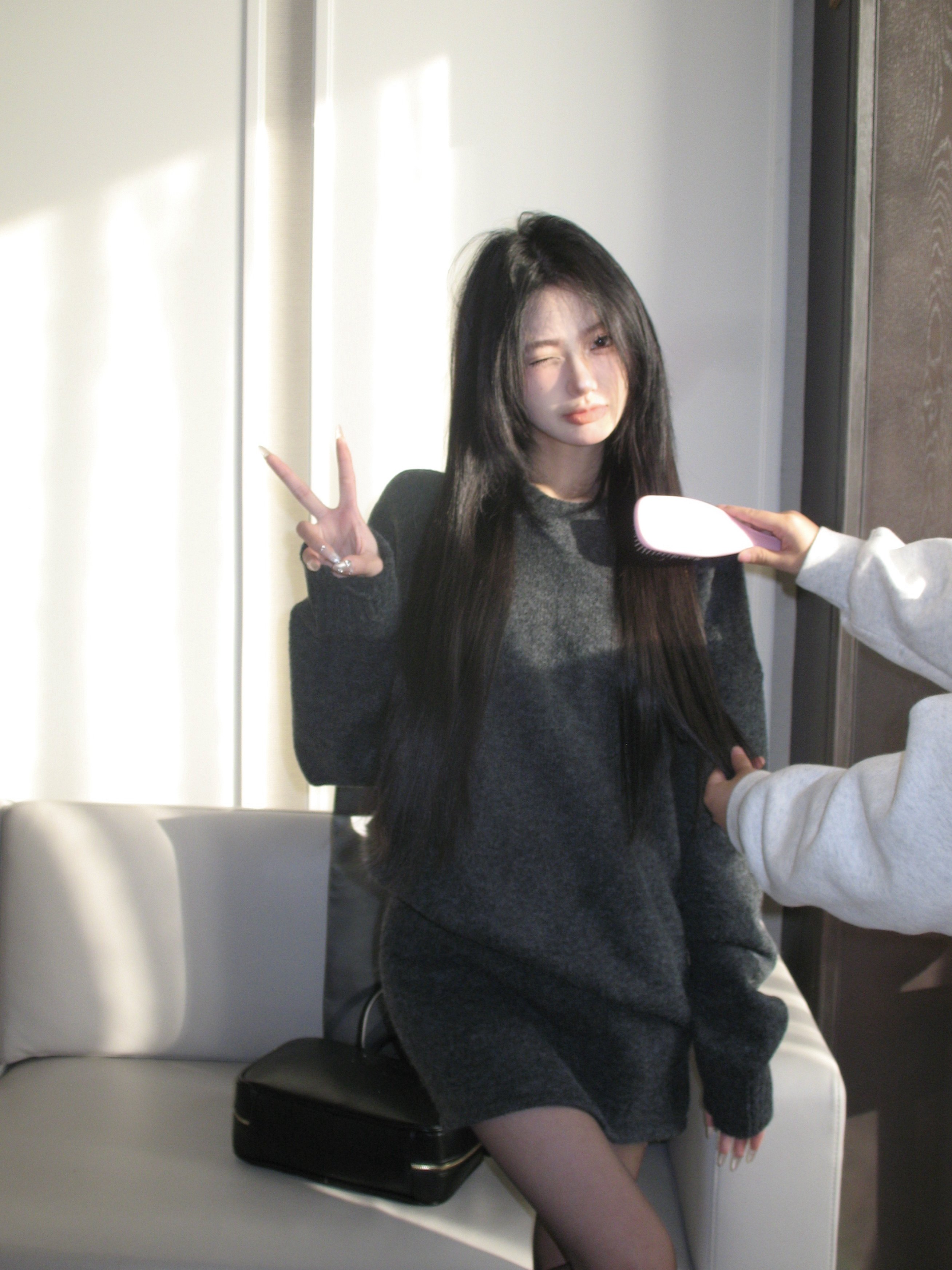 Advanced lazy wind sweater set Women's autumn and winter gray casual ...