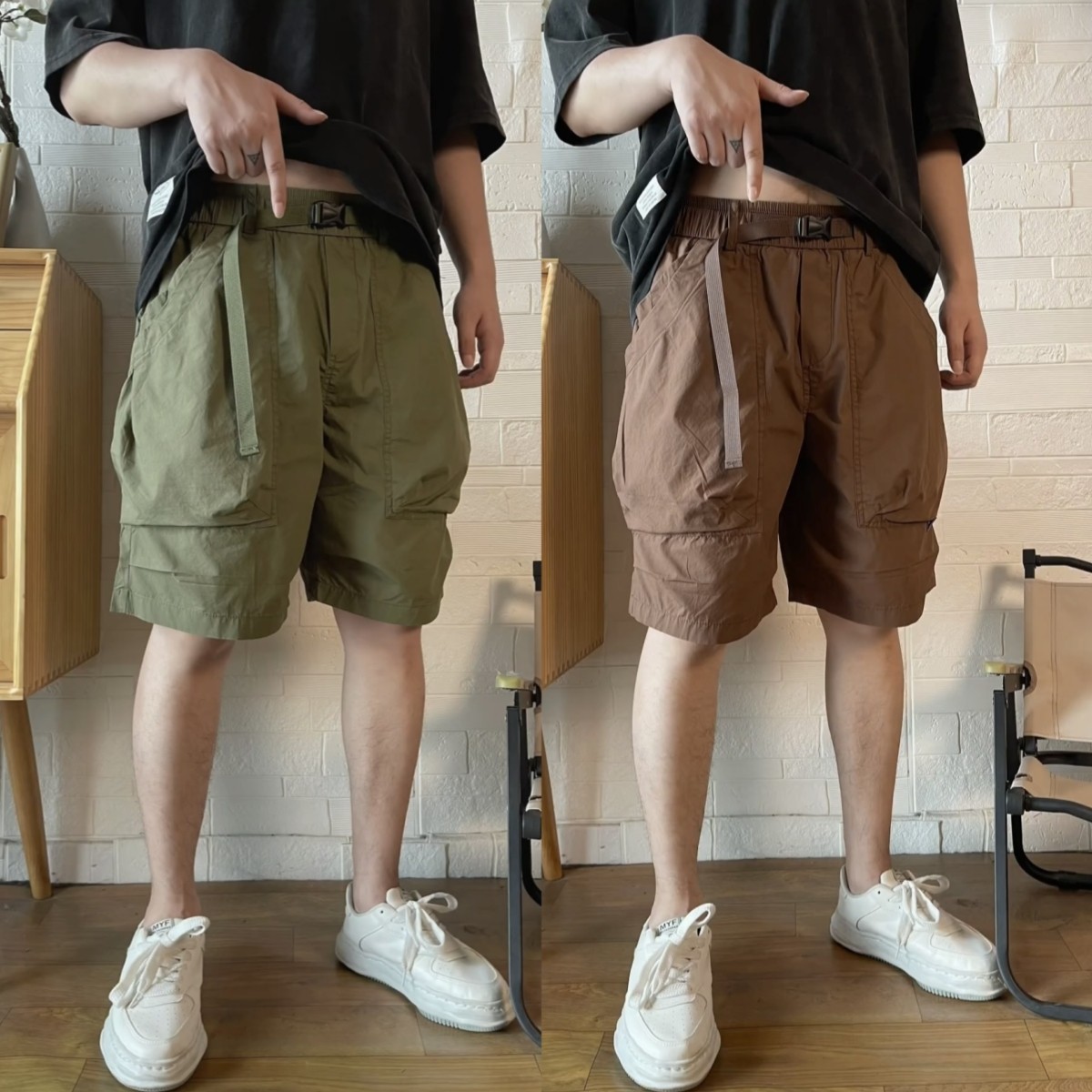 Summer new style functional large pocket buckle belt casual work shorts ...