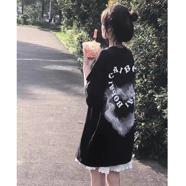 Guo Chao brand American high street smoke love love pure cotton short ...