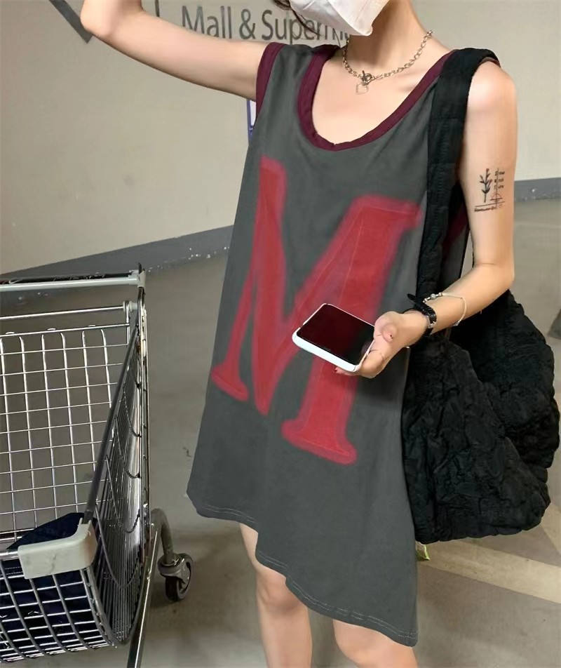Black inner camisole women's summer loose letter sleeveless T-shirt ...