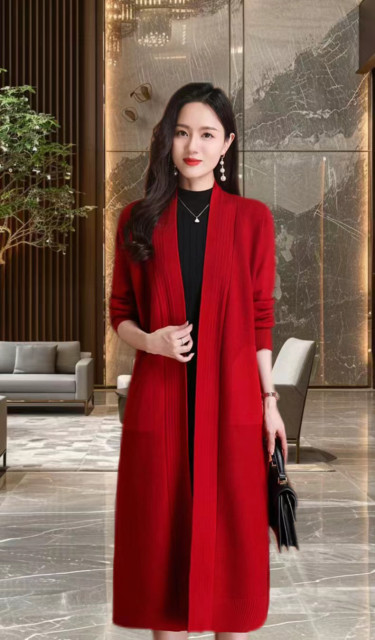 Autumn and winter knitted wool cardigan coat for women medium-length ...