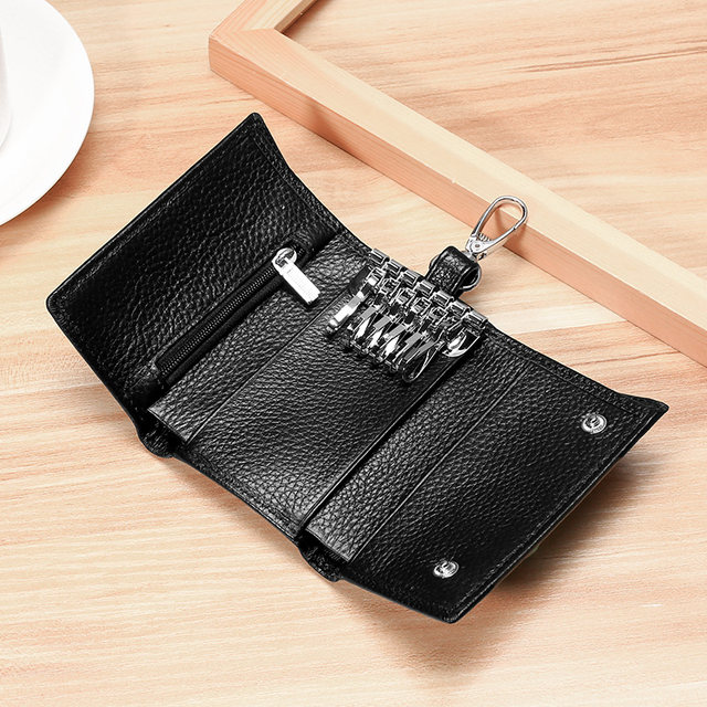 Genuine leather key bag for men and women, multi-functional tri-fold ...