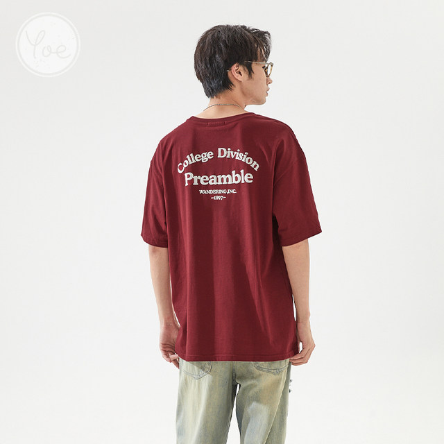 Yoe wine red t-shirt American retro women's pure cotton short-sleeved ...