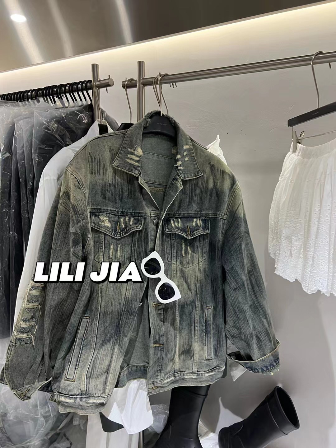 Miss Home Heavy Industry Washed, Dirty, and Dirty Denim Jacket Women's ...