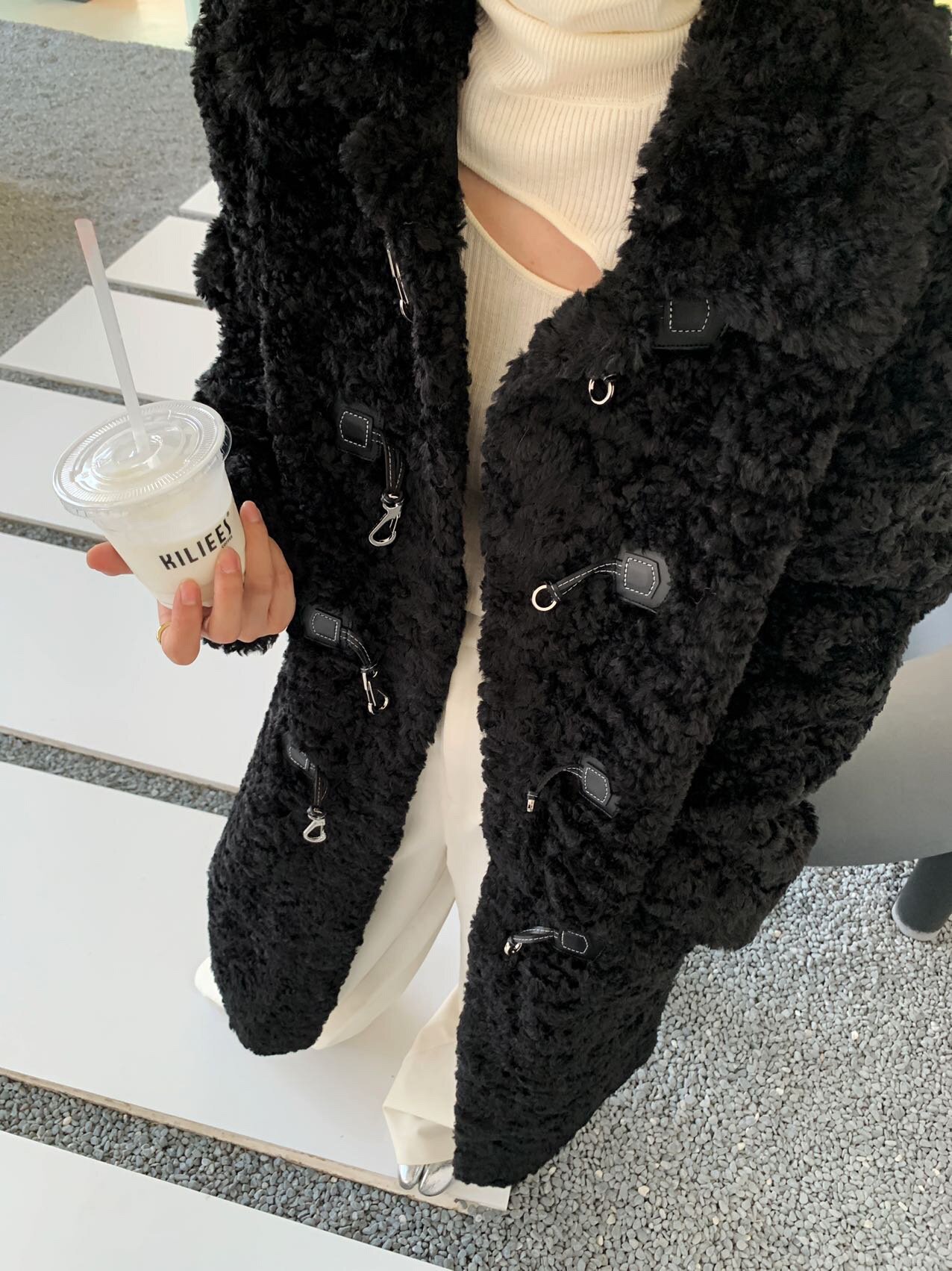 Black lamb wool coat for women 2024 new winter style loose temperament ...