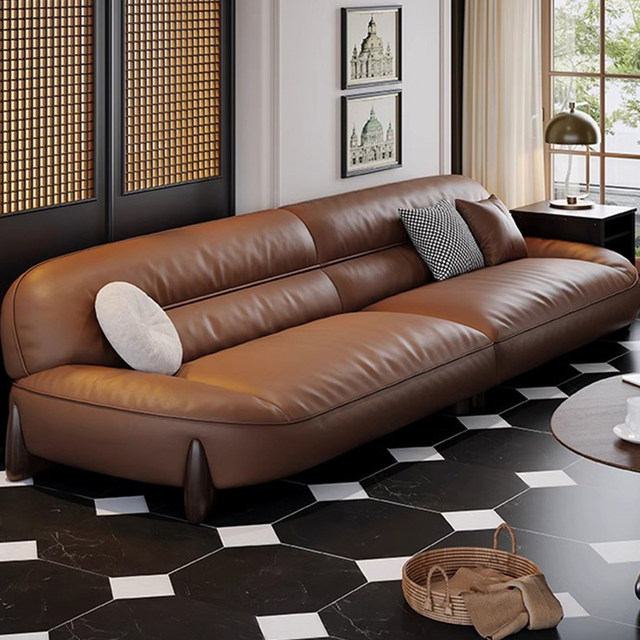 Italian minimalist leather sofa small living room direct sofa household ...