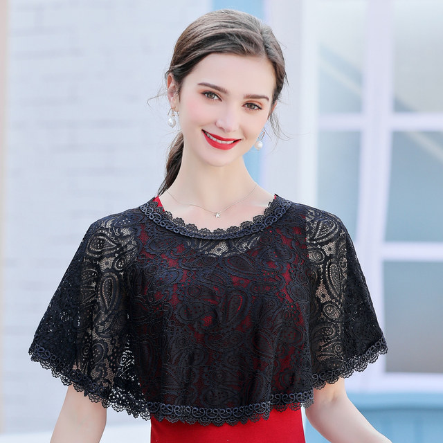Lace hollow shawl cape lace outer wear women's summer short thin ...