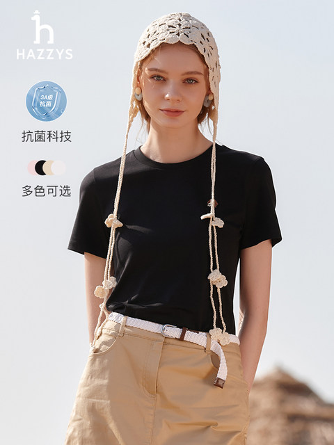 Hazzys round neck T-shirt for women 2025 summer new multi-color short-sleeved tops