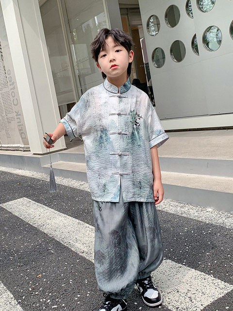 Boys summer Chinese style Hanfu 2025 new Tang suit children's suit boys ...