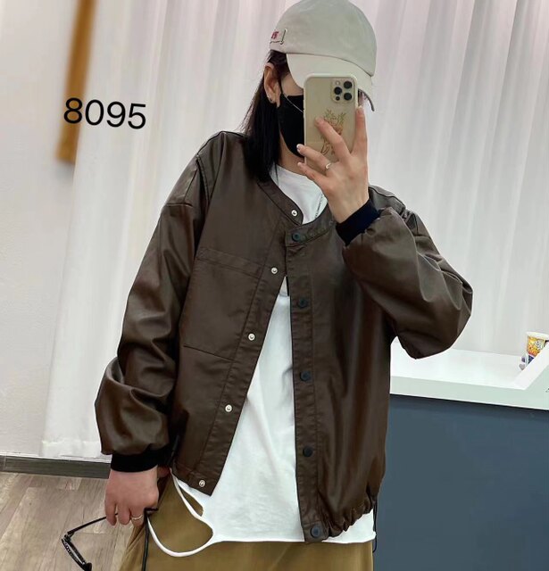 Fx.hpg autumn literary loose and neck -collar leather U casual ...