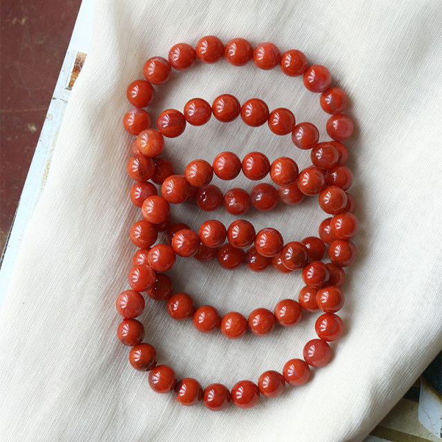 Natural Sichuan material southern red agate flame pattern round bead ...