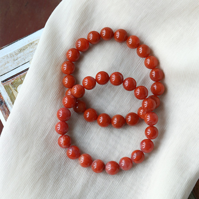 Natural Sichuan material southern red agate flame pattern round bead ...