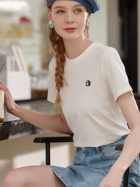 Hazzy Hazzis women's round neck T-shirt 2025 spring new multi-color short-sleeved tops