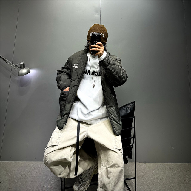 Japanese trendy brand baseball collar light and thin 90 white duck down ...