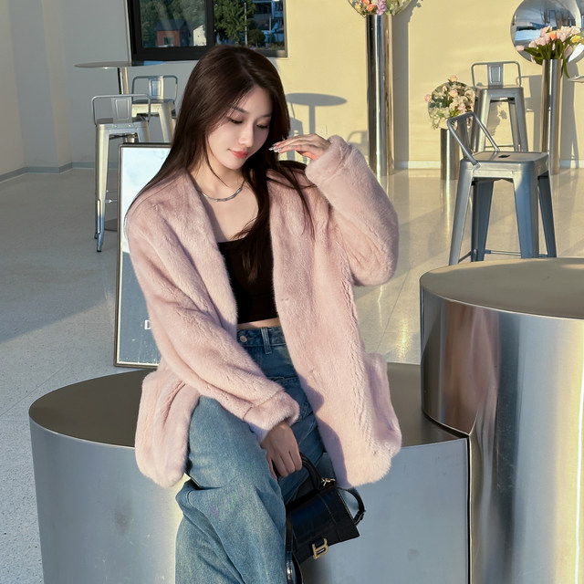Purple label short two imported 2024 new crown velvet mink fur whole ...