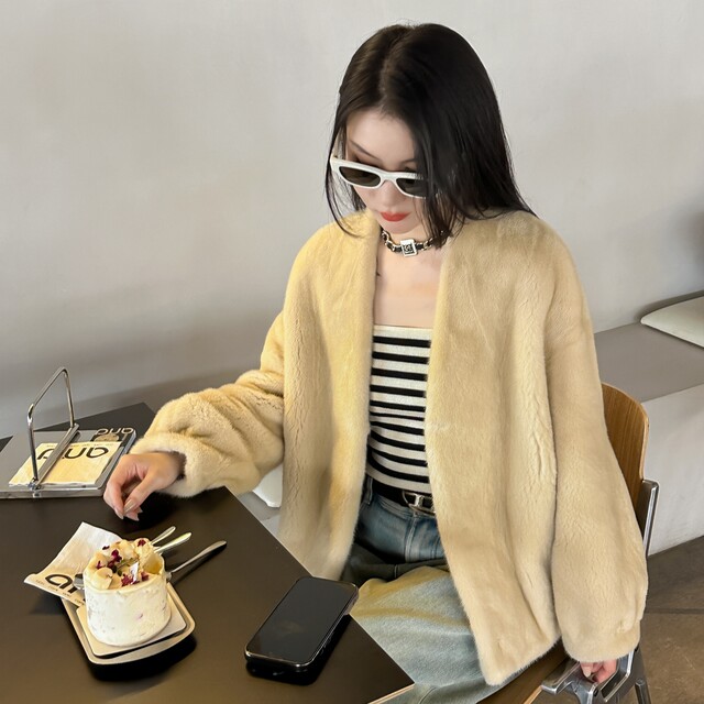 Purple label grade imported velvet mink whole mink fur top retro ...