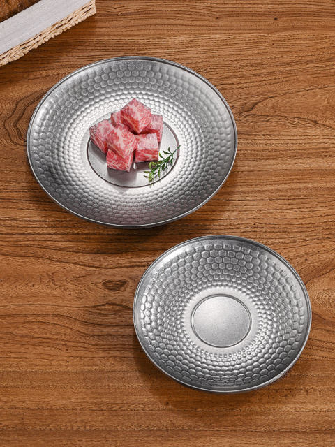 Retro 304 Stainless Steel Round Plate, Old Commercial Barbecue ...