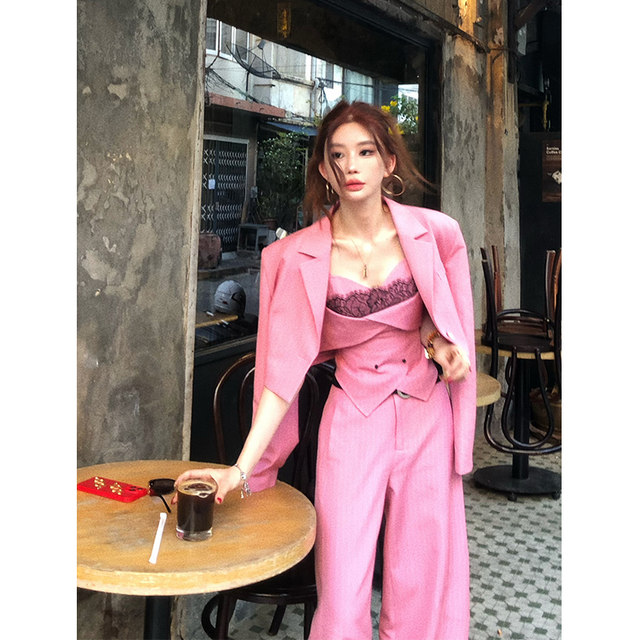 Li Wanjun Pink Suit Jacket Women's Early Spring 2025 New Korean casual ...