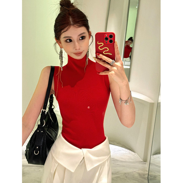 Li Wanjun Fashion turtleneck sleeveless temperament slim knitted vest ...