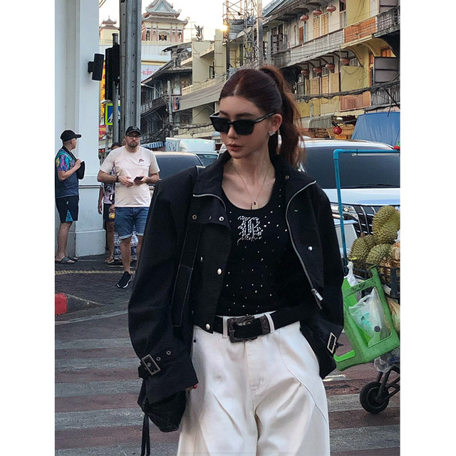 Li Wanjun American stand-up collar short jacket top for women early ...