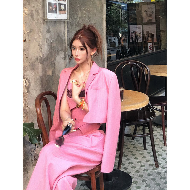 Li Wanjun Pink Suit Jacket Women's Early Spring 2025 New Korean casual ...
