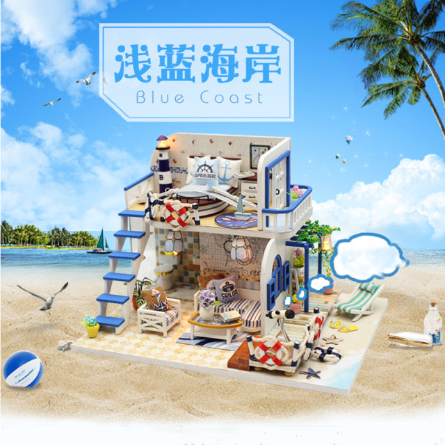 DIY hut seascape building sand table model Light blue coast novelty ...