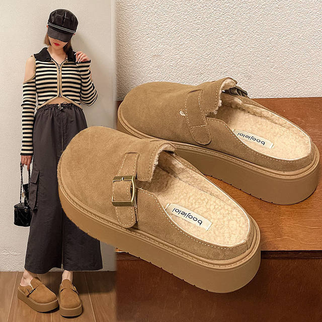 Thick bottom retro Bolken slippers Female big size hairy piercing plus ...