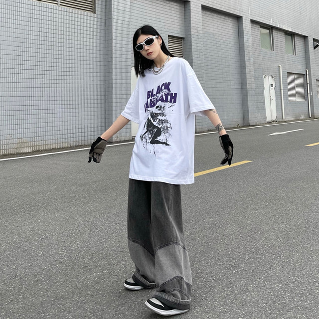 INGA high street fashion brand oversize short-sleeved T-shirt women ins fashion brand American ...