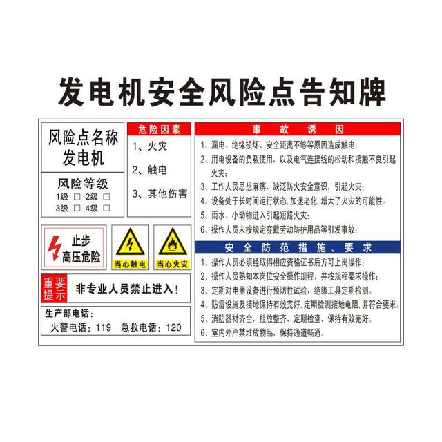 Generator safety risk point notification card hazard source prevention ...