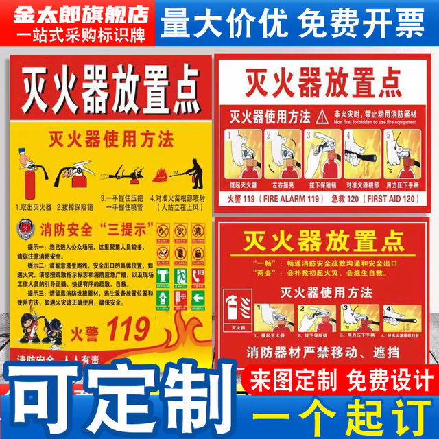 Fire extinguisher placement point storage point usage instructions sign ...