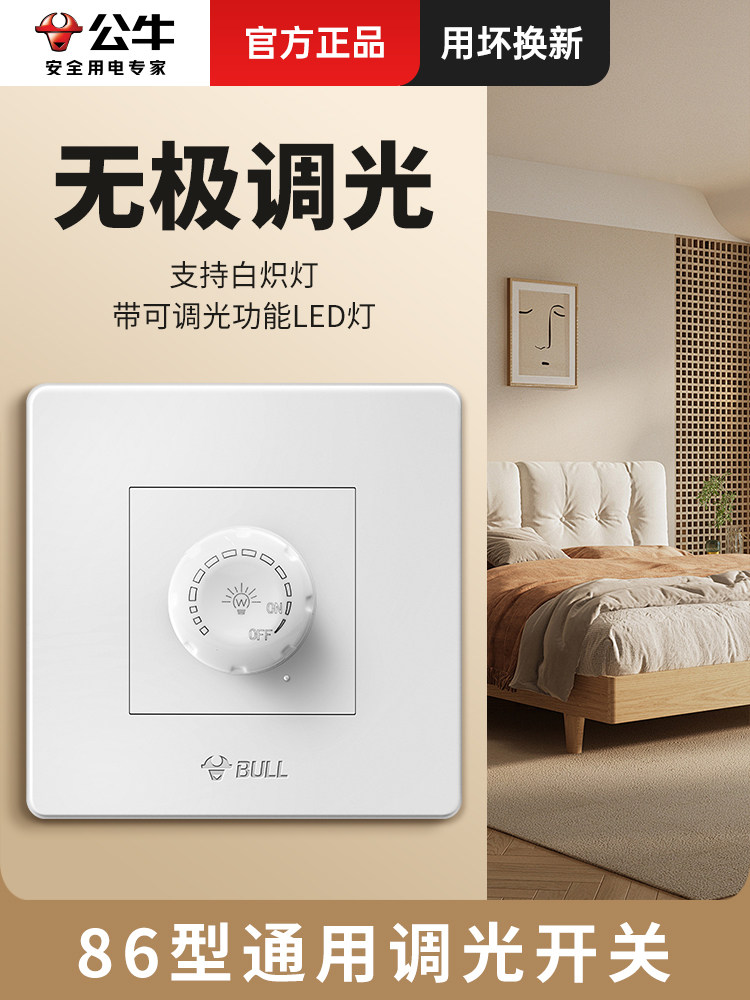 Bull 220V LED Dimming Switch - Type 86 Panel Brightness Controller