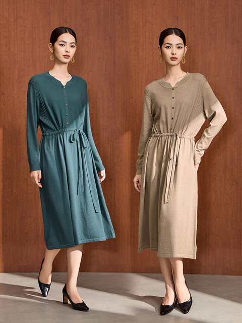 Ma Tiannu 2025 Spring Pure Colle Needle Knit Dress Dagging Skills Waist ...