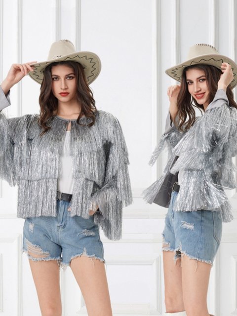 Bright silk short loose and glittering top female tide brand singer ...