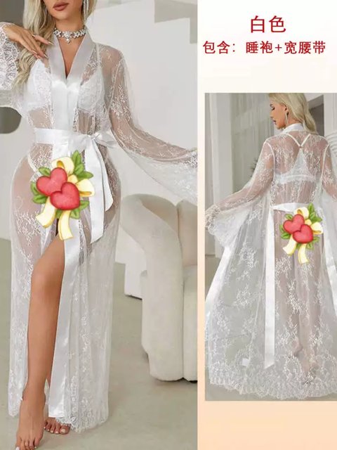 Net yarn lace sexy red mopping robe female summer long -sleeved ice ...