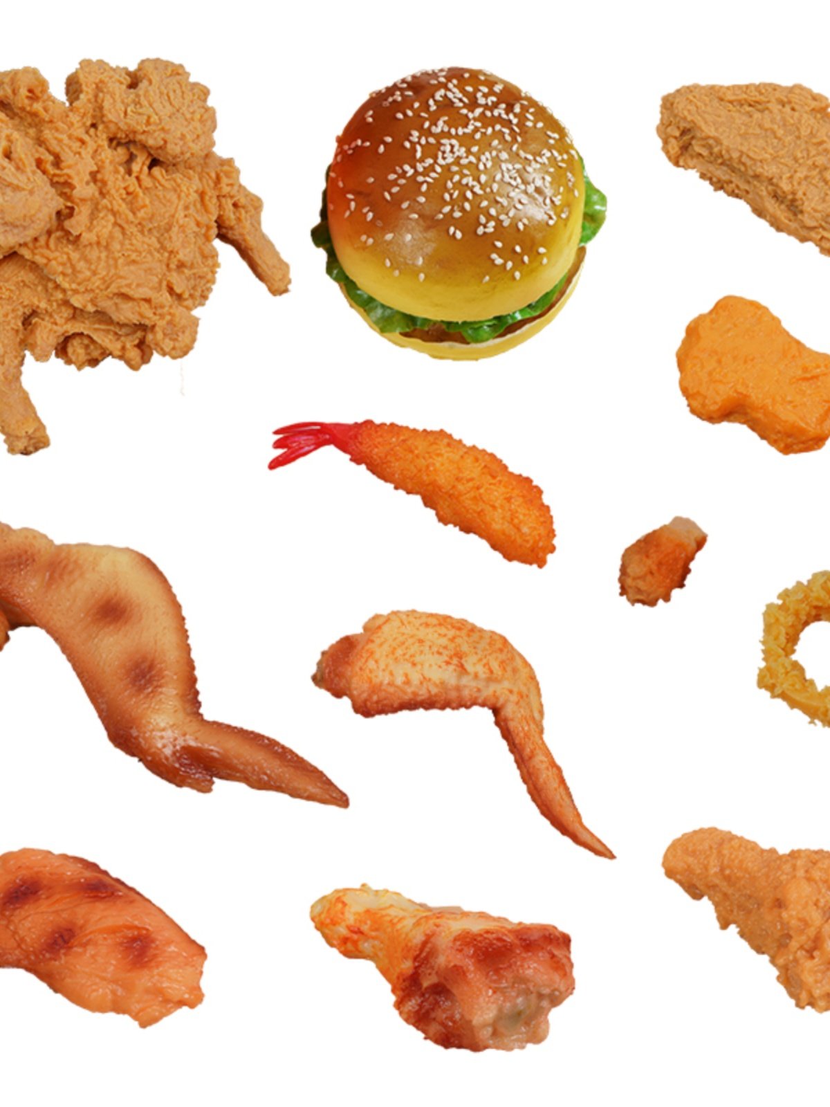 Modèles alimentaires réalistes - Hamburger, frites et poulet