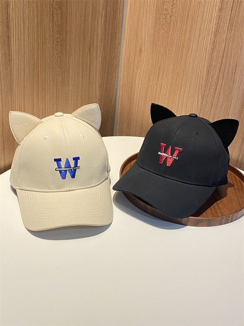 Embroidered letters cute cat ear baseball cap male and female students ...