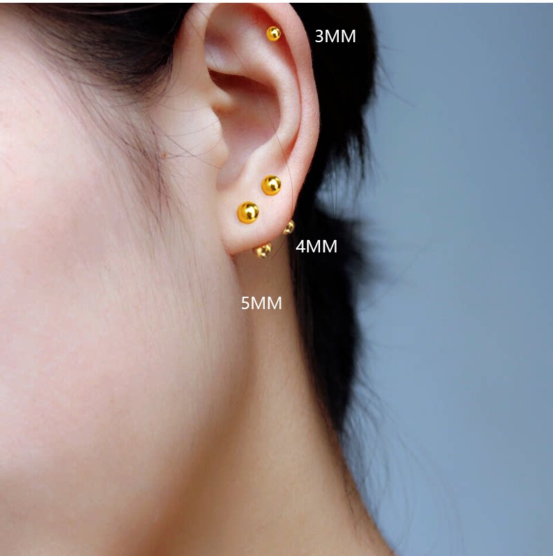Simple titanium steel gold bean double-headed ear piercing screw screw ...