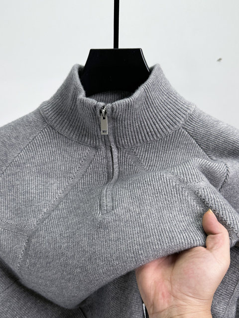 High -quality semi -high zipper collar pure color sweater men's autumn ...
