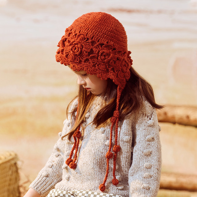 Girls' hats, children's knitted hats, autumn and winter hand-knitted ...