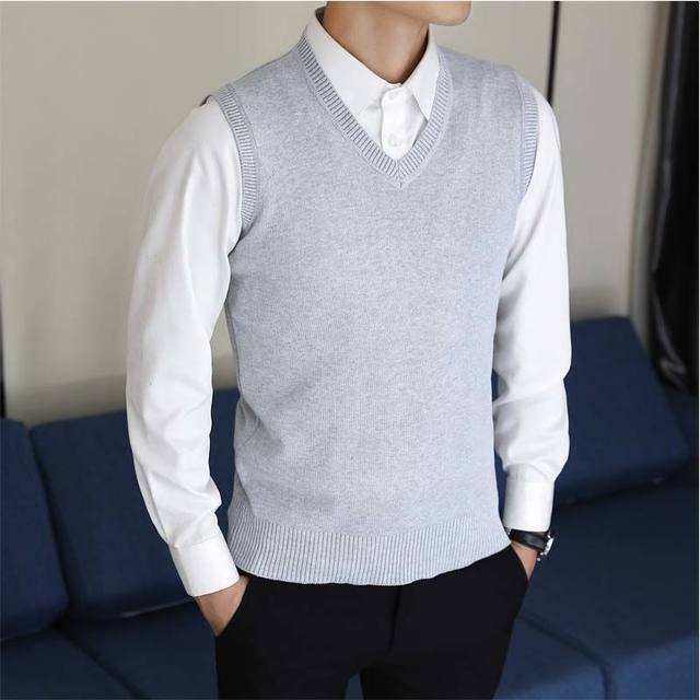Knitted Vest Men's Autumn and Winter Trendy Sweater Vest Vest Shoulder ...