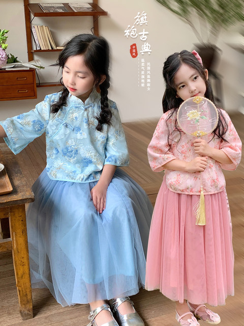Mini Girls' Short-Sleeved Cheongsam Dress Set Summer New Children's ...