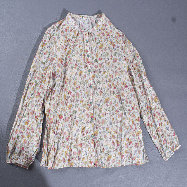 Literary and casual Su Jinyi old tops with gray colored floral 6A grade ...