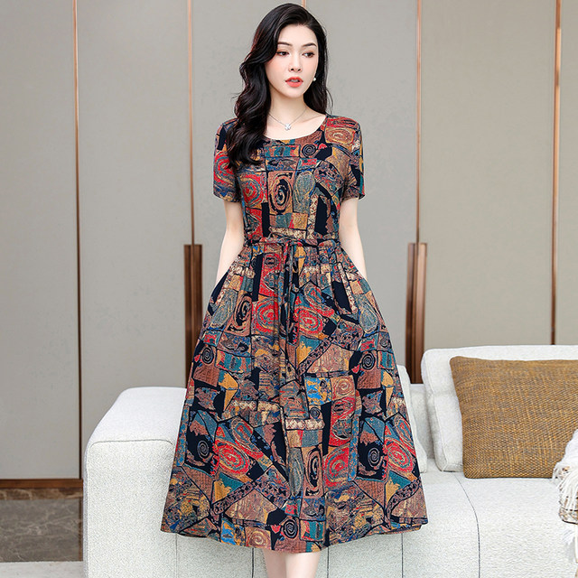 2024 New Broad Lady Shanghai Cotton Silk Dress Women's Summer Mom High ...