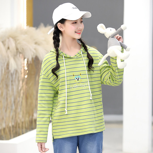 Middle school student T-shirt long-sleeved pinstripe 2023 autumn new ...