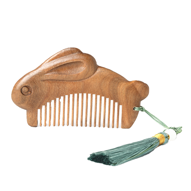 Green sandalwood first-year gift wood comb rabbit zodiac portable small ...