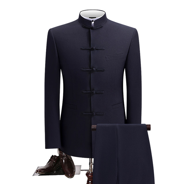 Pan buckle Chinese tunic men's suit slim fit Chinese stand collar youth ...