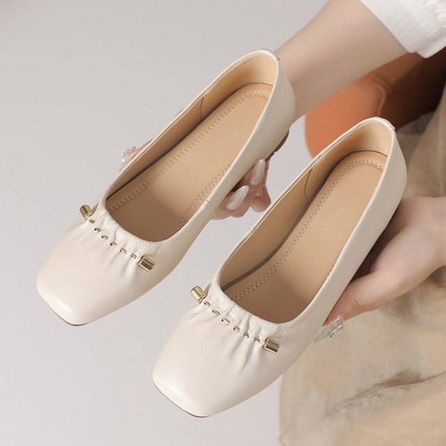 Genuine leather flat shoes for spring and autumn, super soft mother's ...