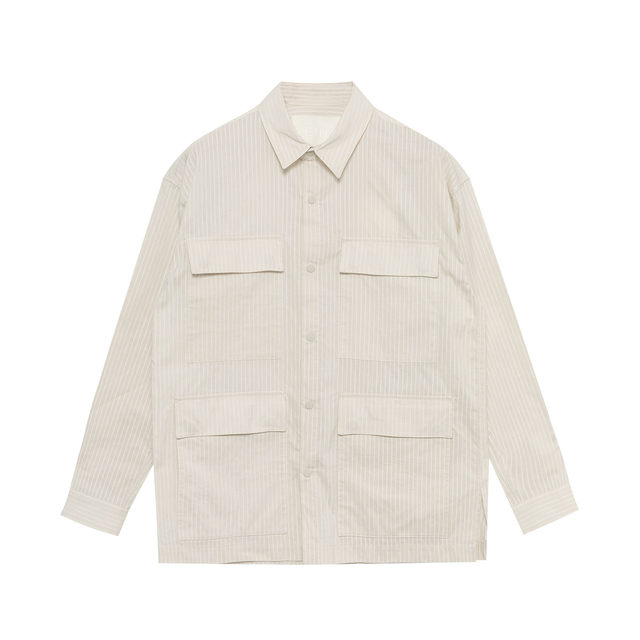 EHE men's clothing spring and summer new beige gray vertical striped ...