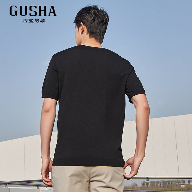 Gusha black men's short-sleeved sweater high-end fashion no-iron T ...
